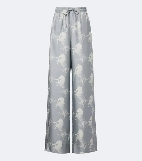 Stella McCartney Printed Silk Satin Wide-leg Pants - Blue