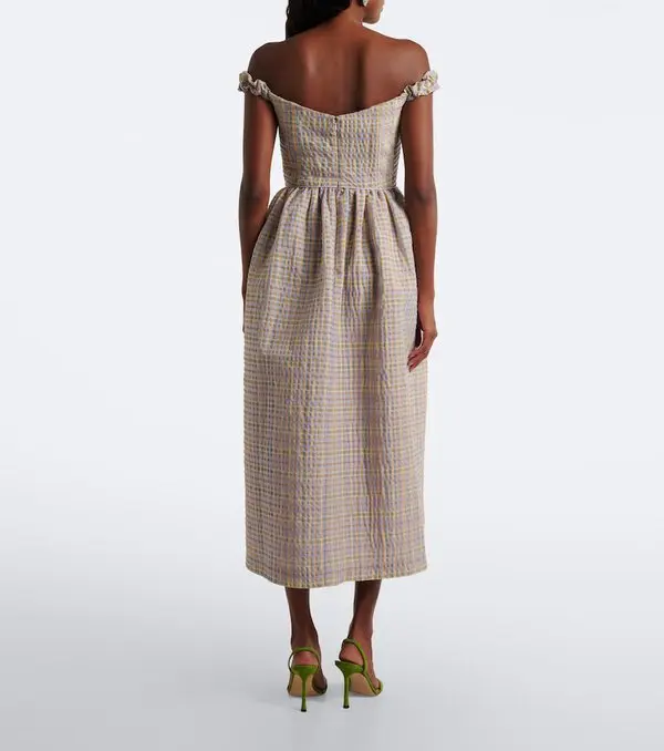 MARKARIAN Ginger Off-shoulder Seersucker Bustier Dress