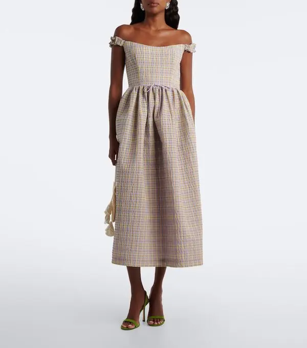 MARKARIAN Ginger Off-shoulder Seersucker Bustier Dress