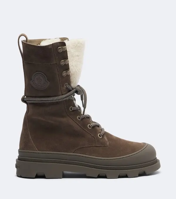 Moncler Vera Shearling-trimmed Suede Lace-up Boots