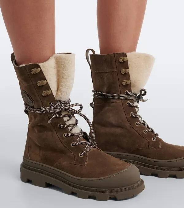 Moncler Vera Shearling-trimmed Suede Lace-up Boots