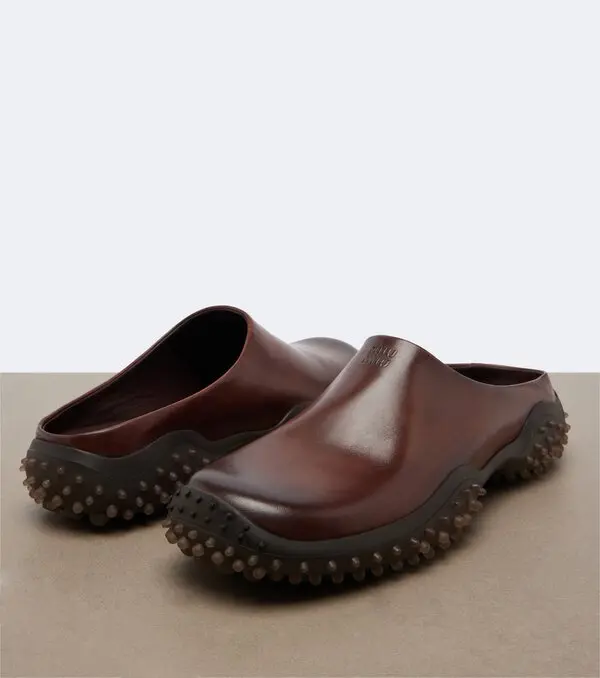 Miu Miu Leather Mules - Brown