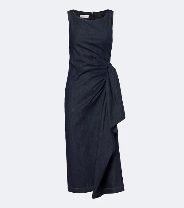 Dries Van Noten Draped Denim Midi Dress