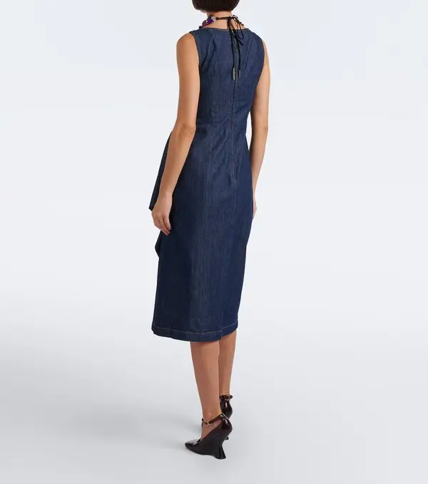 Dries Van Noten Draped Denim Midi Dress