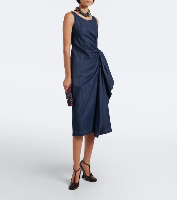 Dries Van Noten Draped Denim Midi Dress