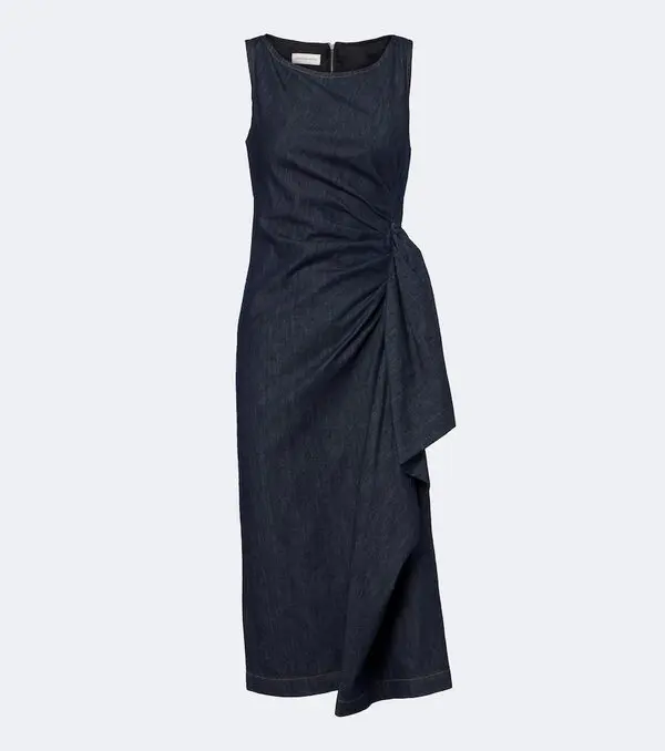 Dries Van Noten Draped Denim Midi Dress - Blue