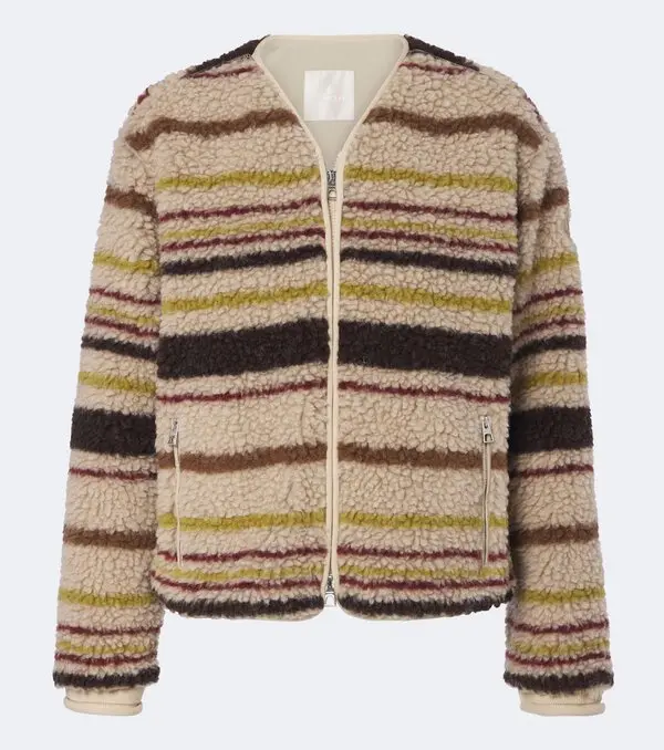 Moncler Striped Wool-blend Teddy Jacket - Beige
