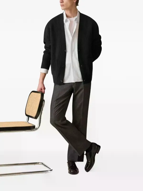 LARDINI Ribbed-knit V-neck Cardigan