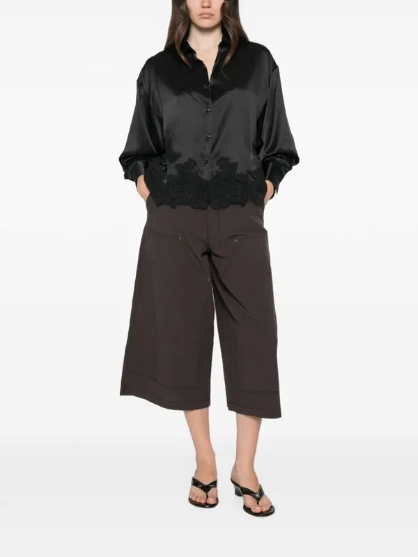 Ermanno Scervino Lace Trim Silk Shirt - Black