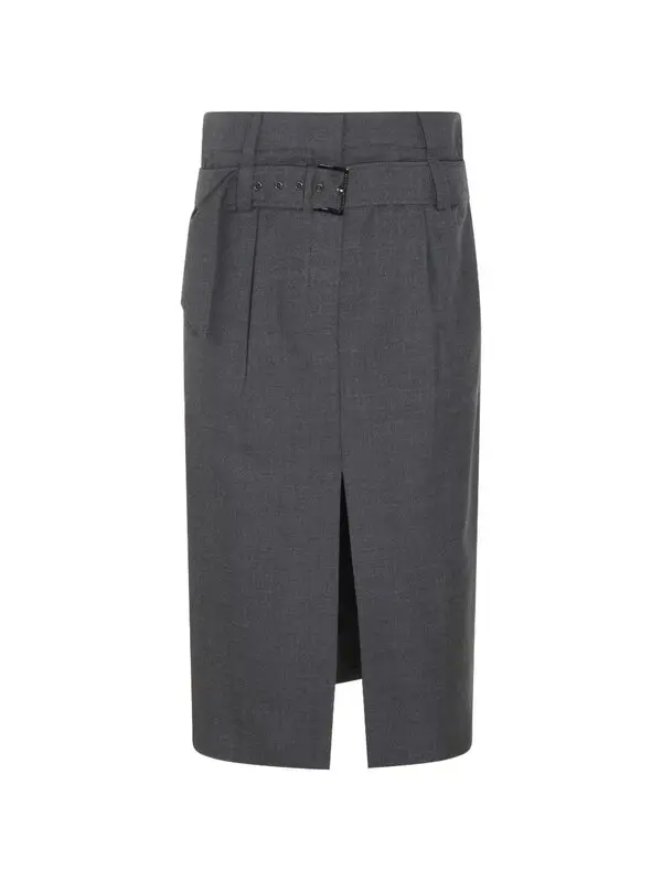 Brunello Cucinelli Wool Long Skirt - Grey