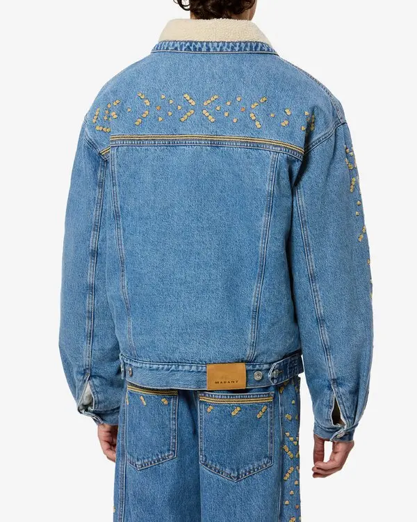 Isabel Marant Étoile Embroidered Denim Jacket With Faux Shearling Lining