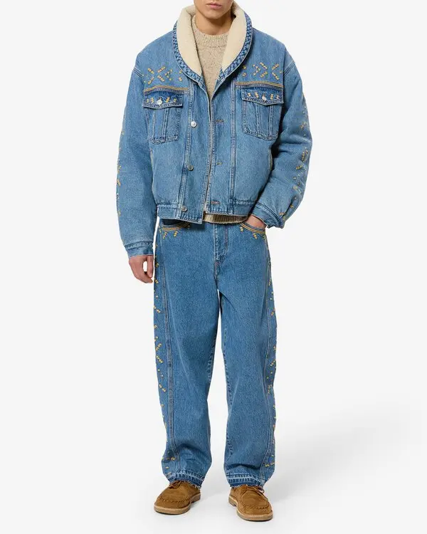 Isabel Marant Étoile Embroidered Denim Jacket With Faux Shearling Lining