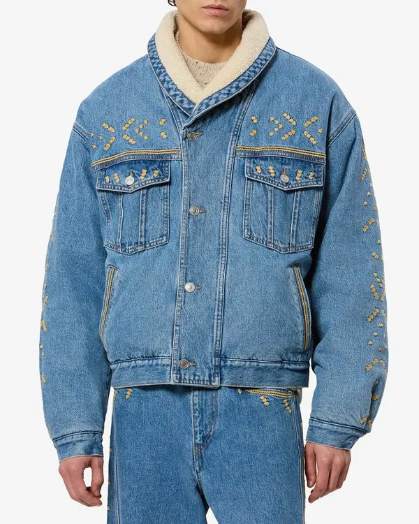 Isabel Marant Étoile Embroidered Denim Jacket With Faux Shearling Lining