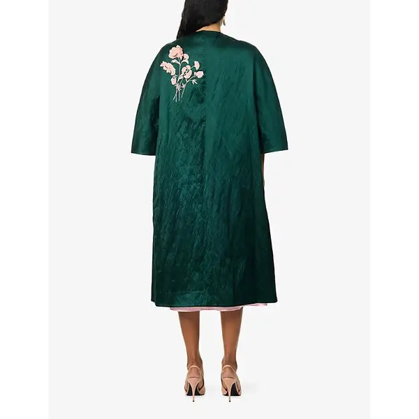 Erdem Floral-embroidered Textured Satin Coat
