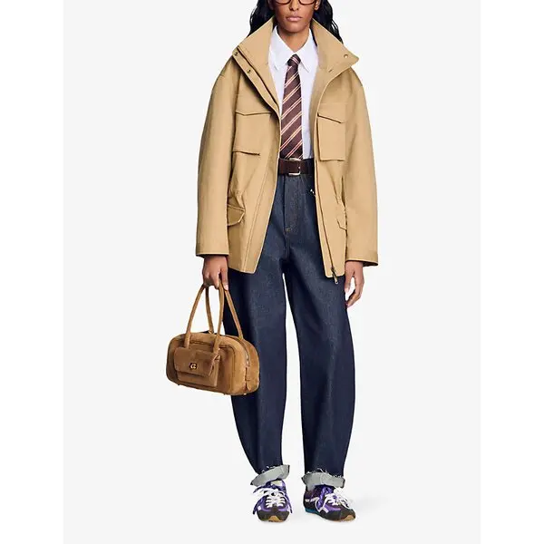 Sandro High-neck Elasticated-waist Cotton Jacket