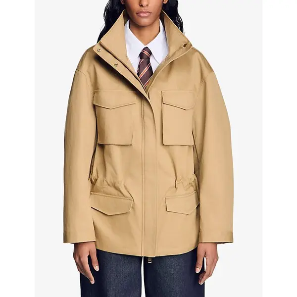 Sandro High-neck Elasticated-waist Cotton Jacket