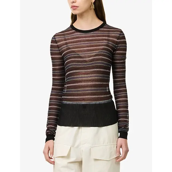 JW Anderson Sheer Fair Isle Cotton And Wool Blend Top