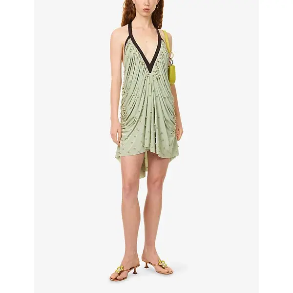 SIEDRES Sage Embellished Stretch-jersey Mini Dress