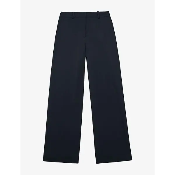 REISS Solene Wide-leg Wool-blend Trousers - Navy