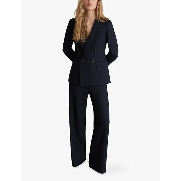 REISS Solene Wide-leg Wool-blend Trousers - Navy