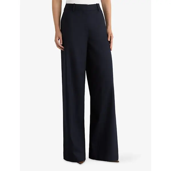 REISS Solene Wide-leg Wool-blend Trousers - Navy