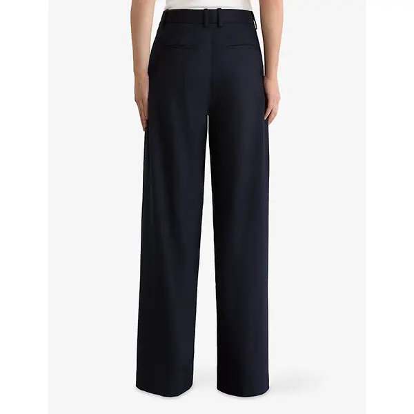 REISS Solene Wide-leg Wool-blend Trousers - Navy