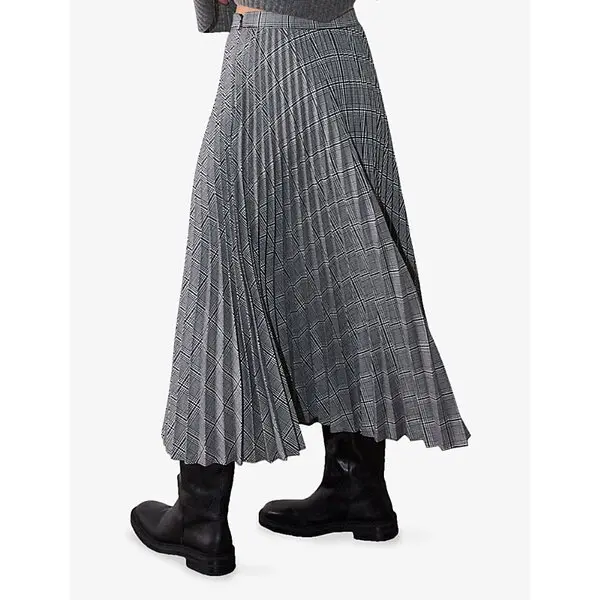 Whistles Checked Pleated Woven Midi Skirt