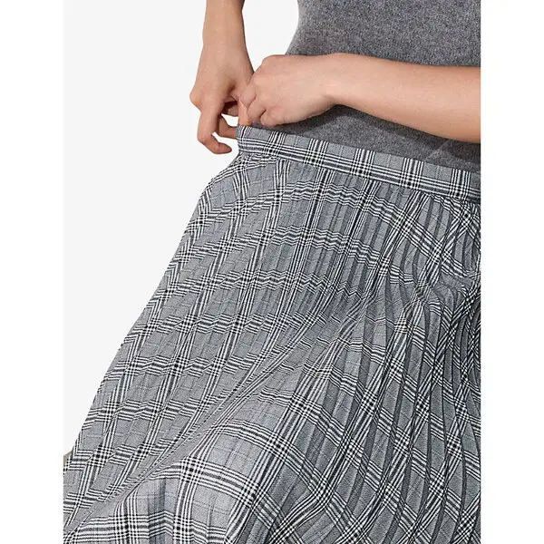 Whistles Checked Pleated Woven Midi Skirt