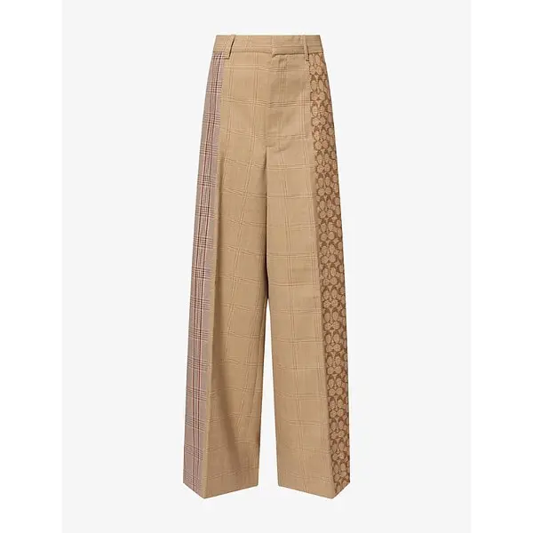 COACH Monogram-pattern Wide-leg Wool-blend Trousers - Brown Multi