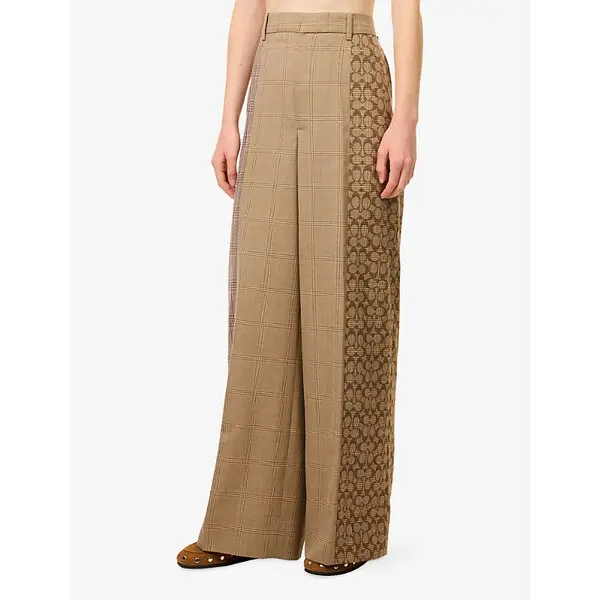 COACH Monogram-pattern Wide-leg Wool-blend Trousers