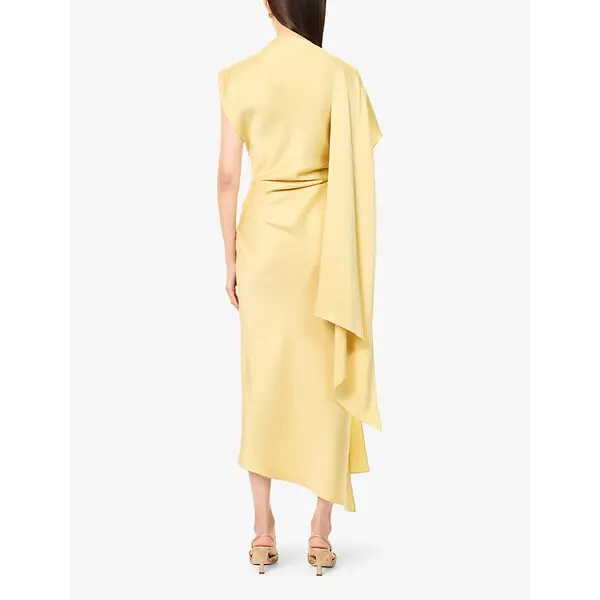 DE LA VALI Lunessa Draped Satin Midi Dress