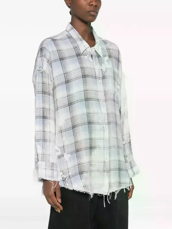 R13 Shredded-seam Bleached-plaid Shirt