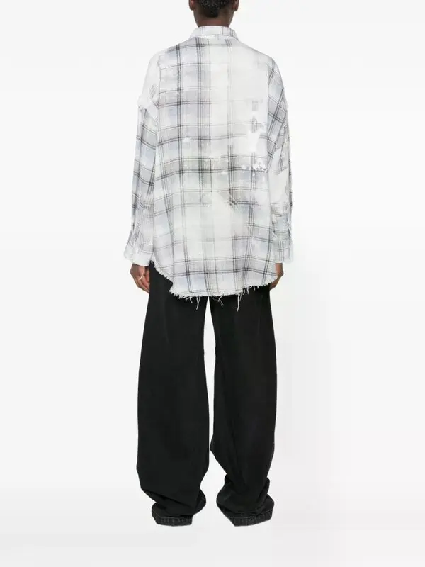 R13 Shredded-seam Bleached-plaid Shirt