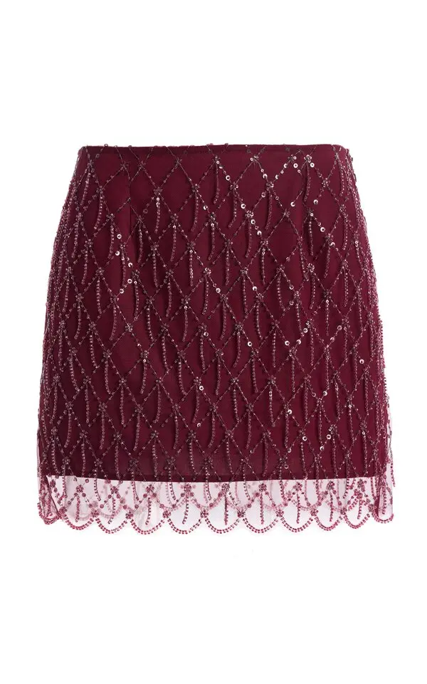 ROTATE BY BIRGER CHRISTENSEN Sequin Embellished Mini Skirt - Burgundy