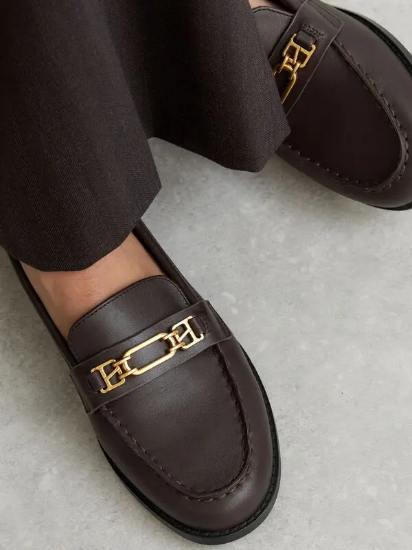 REISS Leather Hardware-detail Loafers