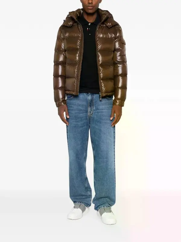 Moncler Maya Quilted Jacket With Drawstring Hood And Glossy Finish - Brown