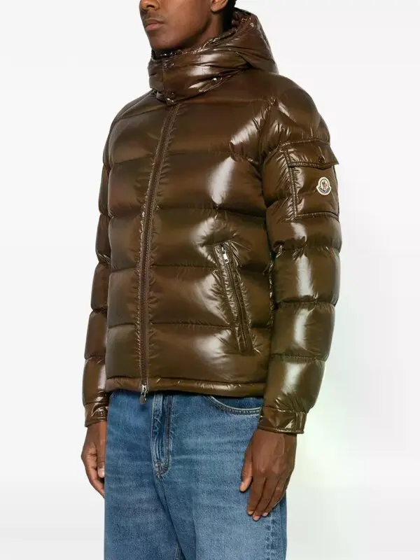Moncler Maya Quilted Jacket With Drawstring Hood And Glossy Finish - Brown