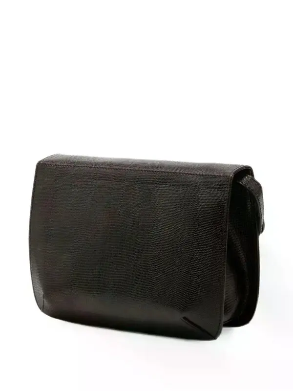 FERRAGAMO Lizard Embossed Leather Crossbody Bag - Brown