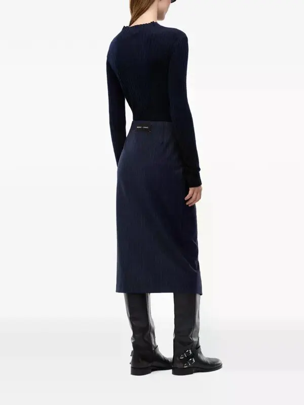 Pinko Ribbed-knit Pinstripe-pattern High-neck Long-sleeve Dress