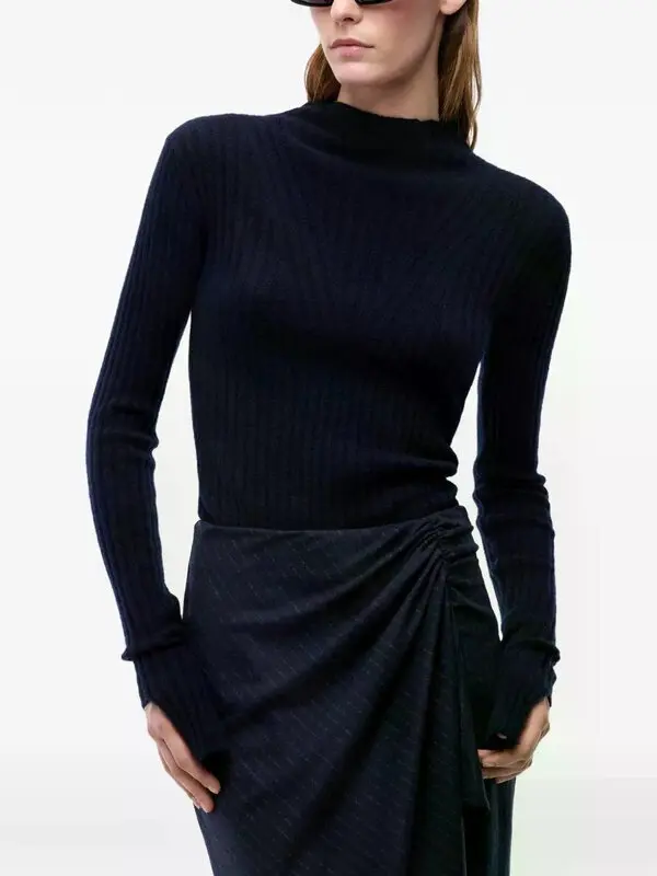 Pinko Ribbed-knit Pinstripe-pattern High-neck Long-sleeve Dress