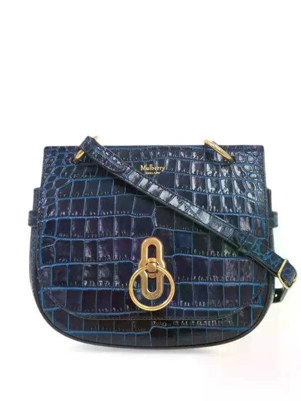 Mulberry 2015-2026 Small Croc Embossed Calfskin Amberley Crossbody Bag - Blue