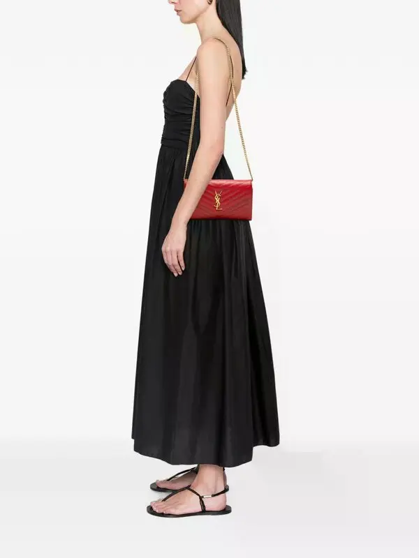 Saint Laurent 2019 Grain De Poudre Chevron Monogram Envelope Wallet On Chain Crossbody Bag - Red