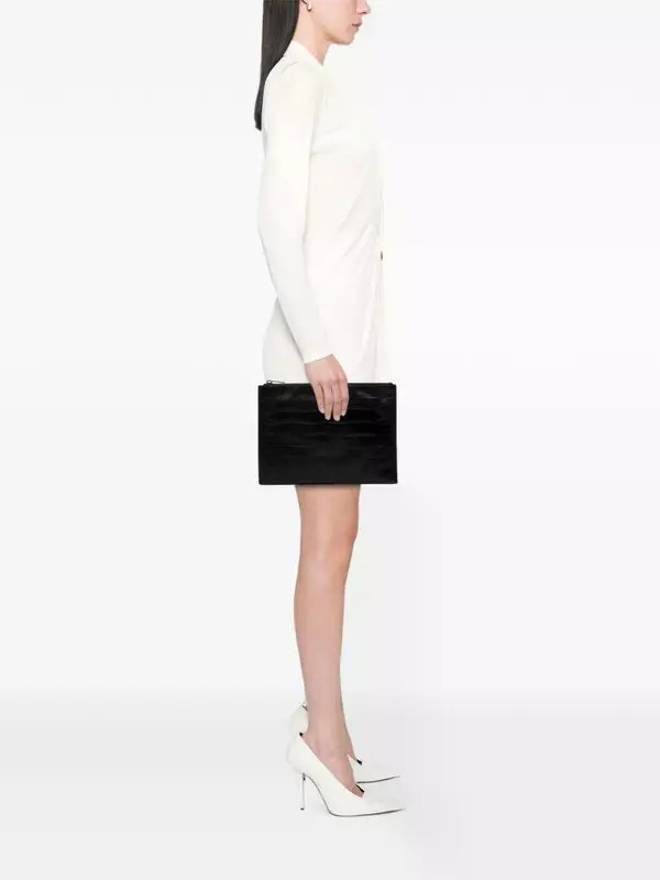 Saint Laurent 2016 Croc Embossed Leather Monogram Document Holder Clutch Bag
