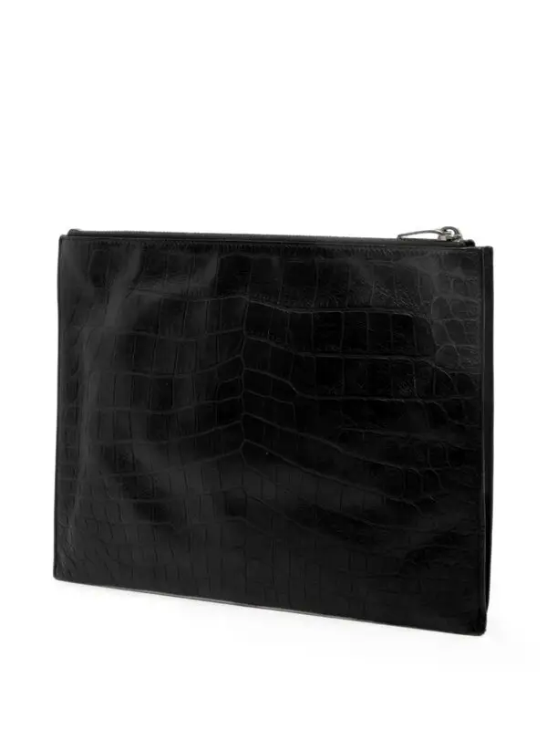 Saint Laurent 2016 Croc Embossed Leather Monogram Document Holder Clutch Bag
