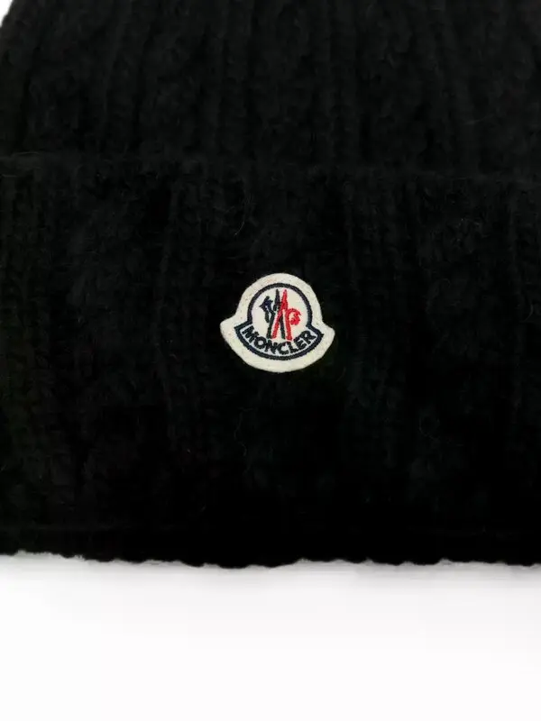 Moncler Cable-knit Logo-patch Beanie Hat