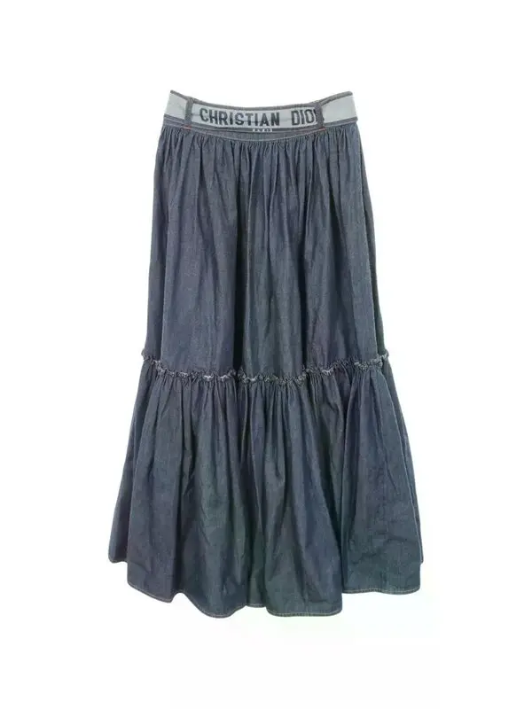Dior Belted Denim Tiered Midi Skirt
