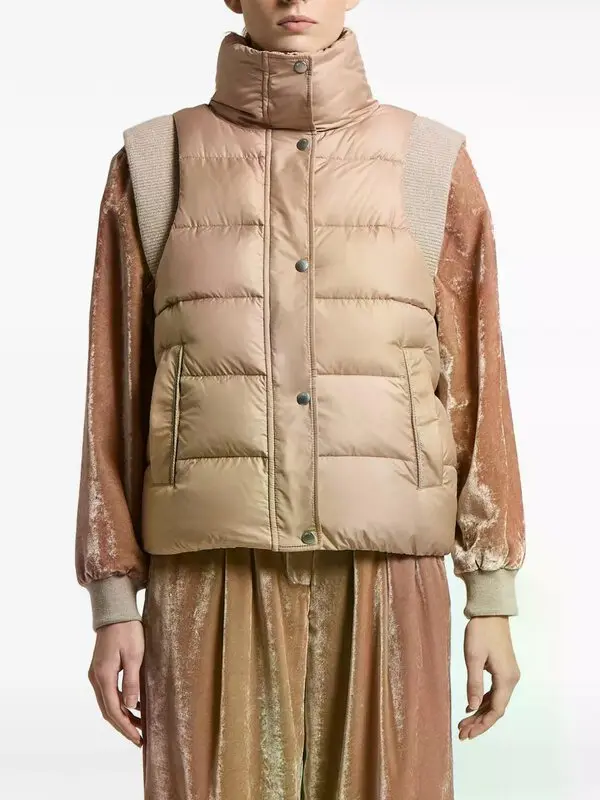 Peserico Quilted Ribbed-trim Gilet - Neutrals