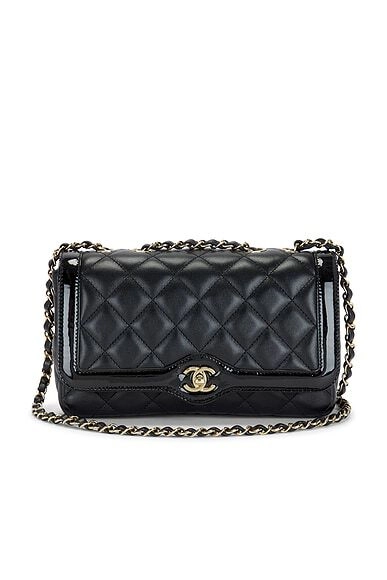 Chanel Lambskin Patent Calfskin Small Hold The Line Flap Bag - Black