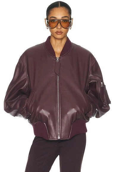 Attico Leather Bomber Jacket - Wine