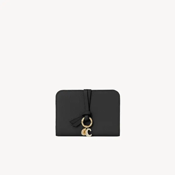 Chloé Alphabet Bi-fold Wallet In Grained Leather - Black